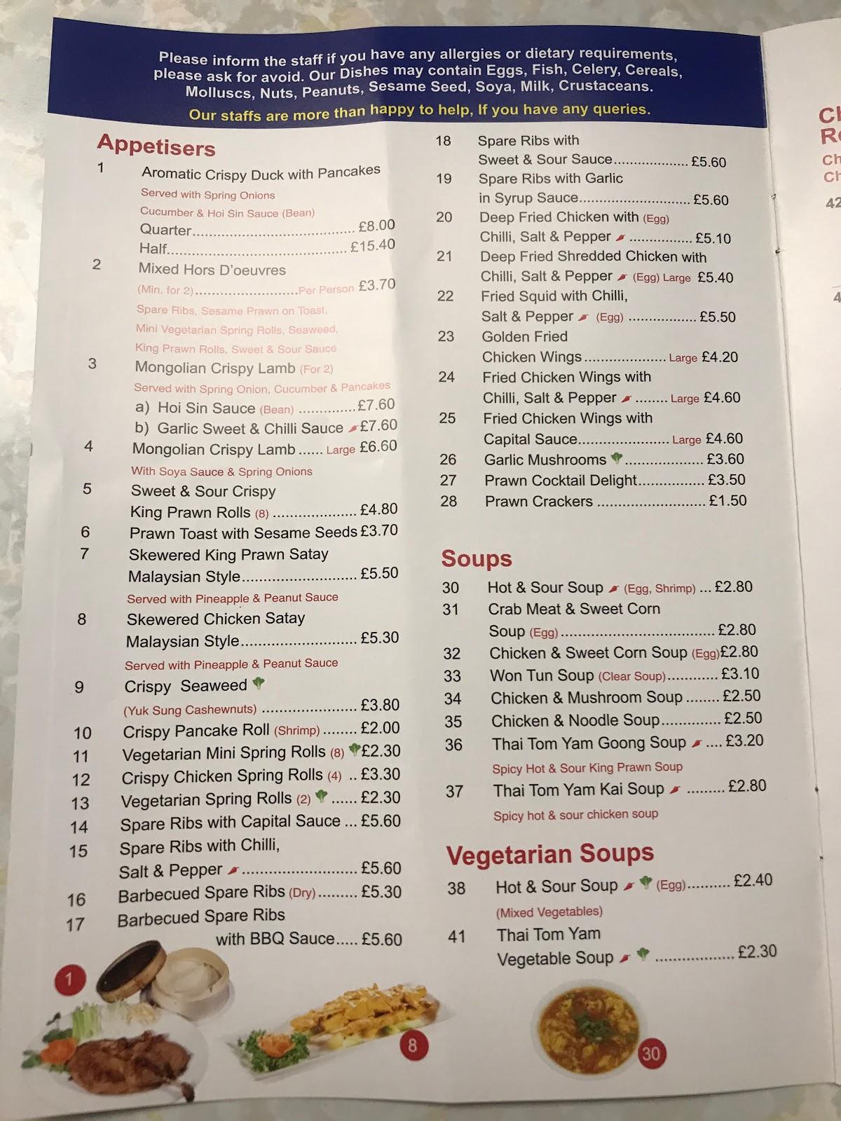 Menu at Beijing fast food, Felixstowe