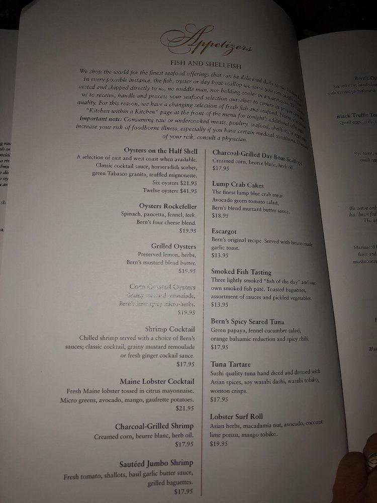 Menu at Bern's Steak House steakhouse, Tampa, 1208 S Howard Ave