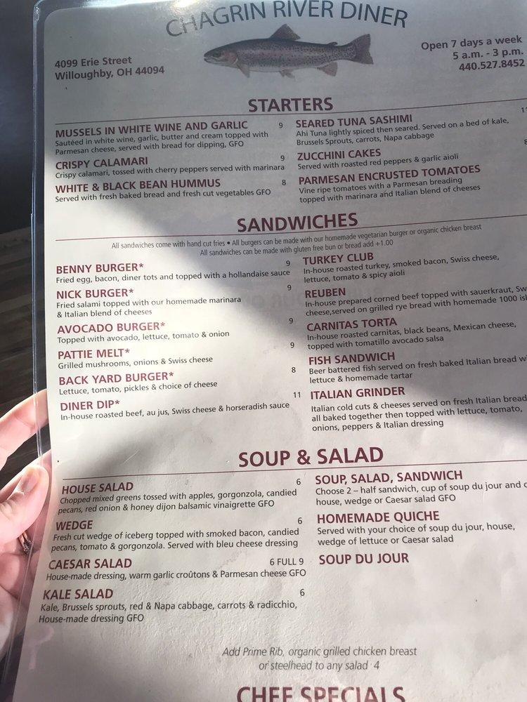 Menu at Chagrin River Diner restaurant, Willoughby