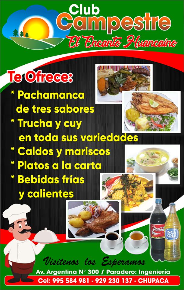 Menu at Club Campestre "El Encanto Huancaino", Chupaca