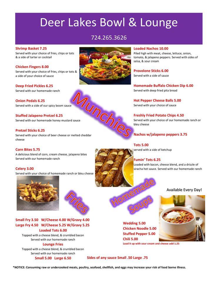 Menu at Deer Lakes Bowl pub & bar, USA
