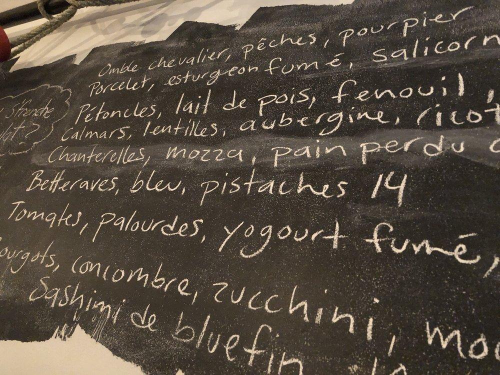 Menu at Kraken Cru restaurant, Québec City