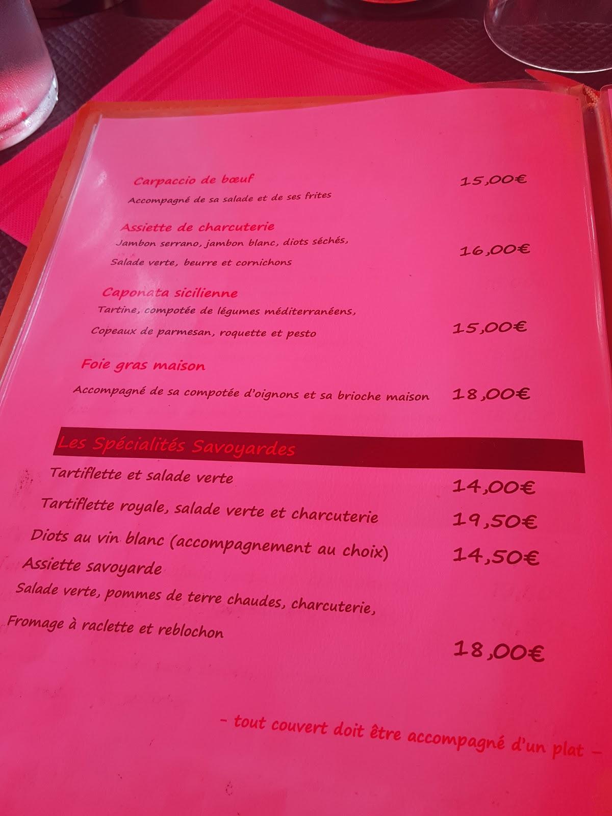 Menu au Le For You pub et bar, Challes-les-Eaux