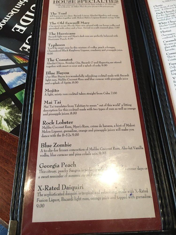Menu at Mike's Place restaurant, Conway