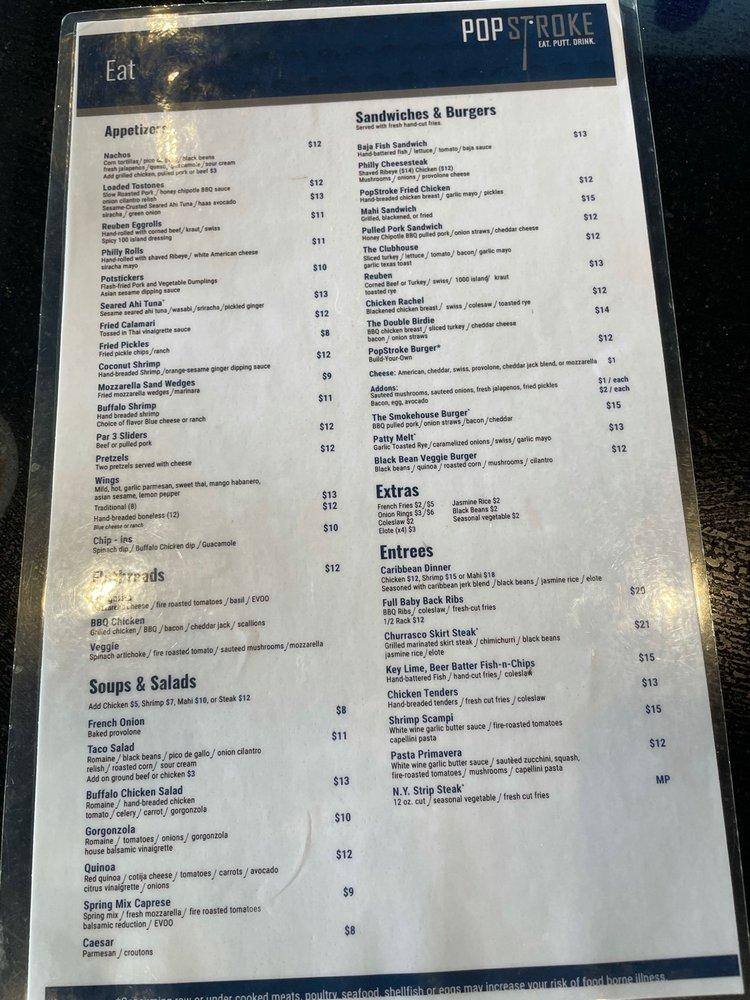 Menu at PopStroke pub & bar, Fort Myers