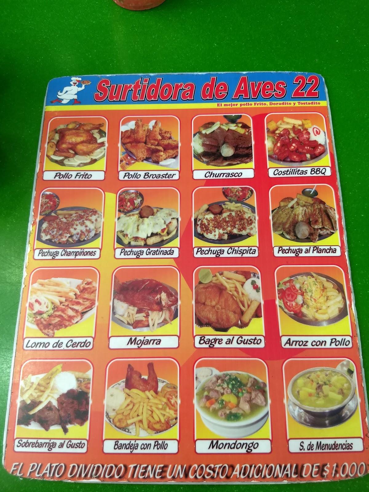 Menu at Surtidora de Aves La 22 JR Galan restaurant, Bogotá