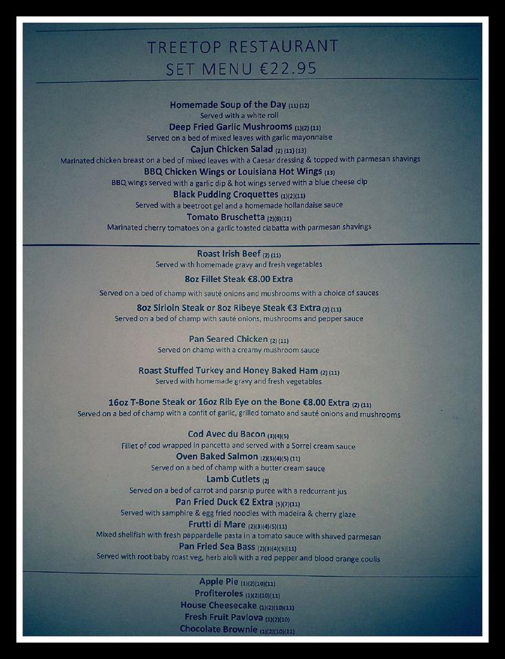 Menu at THE TREETOP RESTAURANT / THE STEERING WHEEL BAR, Clondalkin