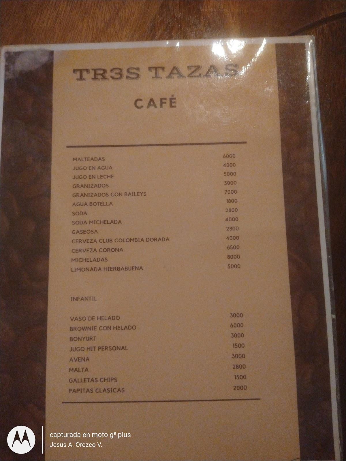 Carta del café Tr3s Tazas - Tres Tazas, Santa Rosa del Cabal