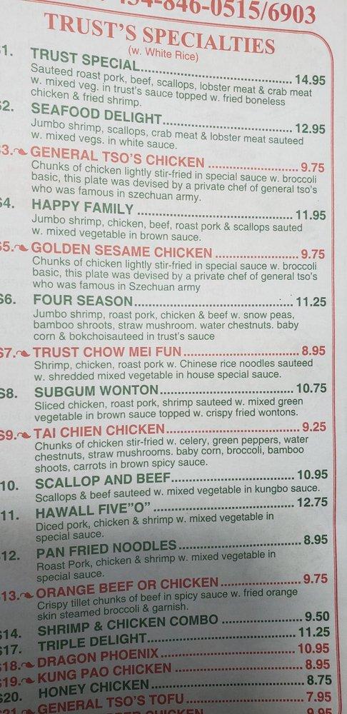 Menu at Trust Chinese Restaurant, Lynchburg