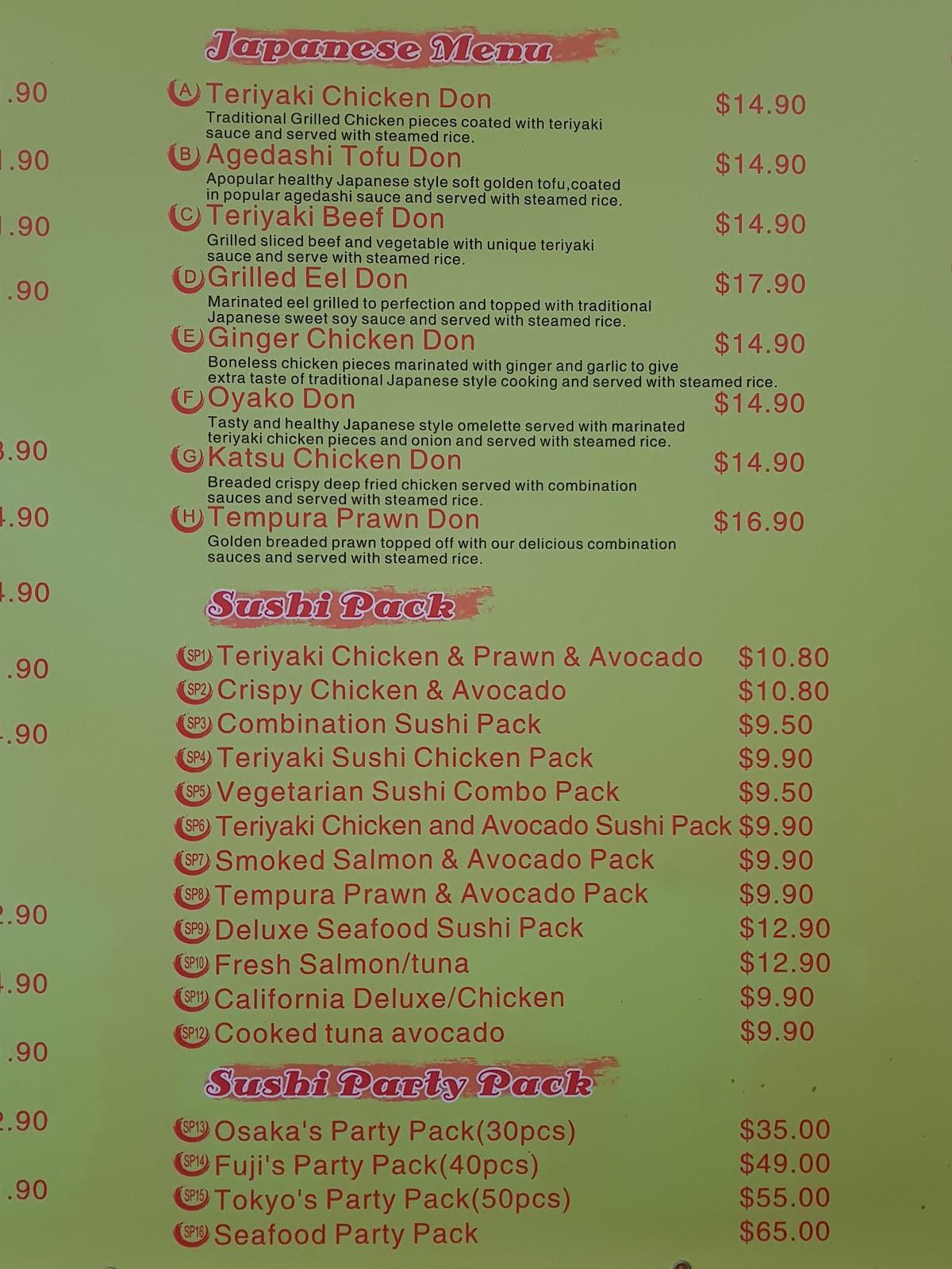 Menu at Xing's Kitchen restaurant, Kalgoorlie