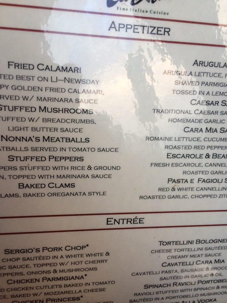 Menu at Cara Mia restaurant, Seaford, Merrick Rd