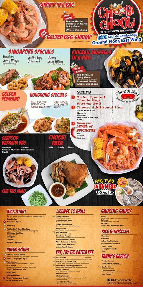 Menu at Choobi Choobi restaurant, Zamboanga