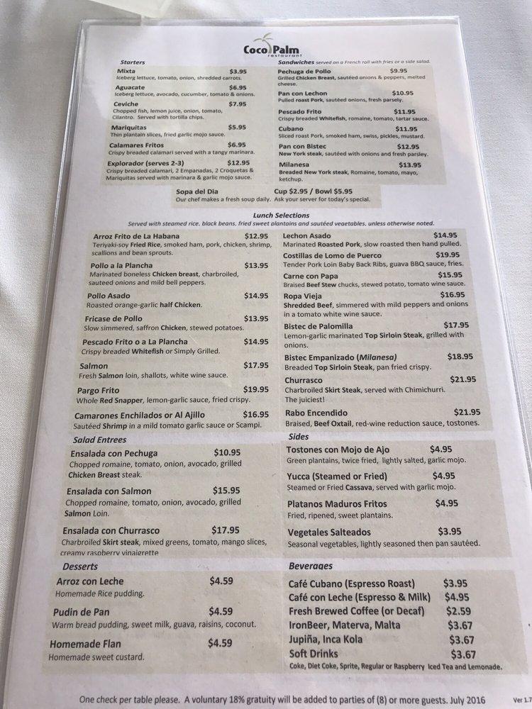 Menu at Coco Palm Restaurant, Pomona