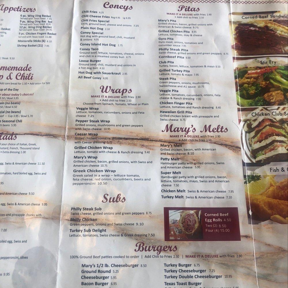 Menu at Mary's Grill restaurant, Detroit, Grand River Ave