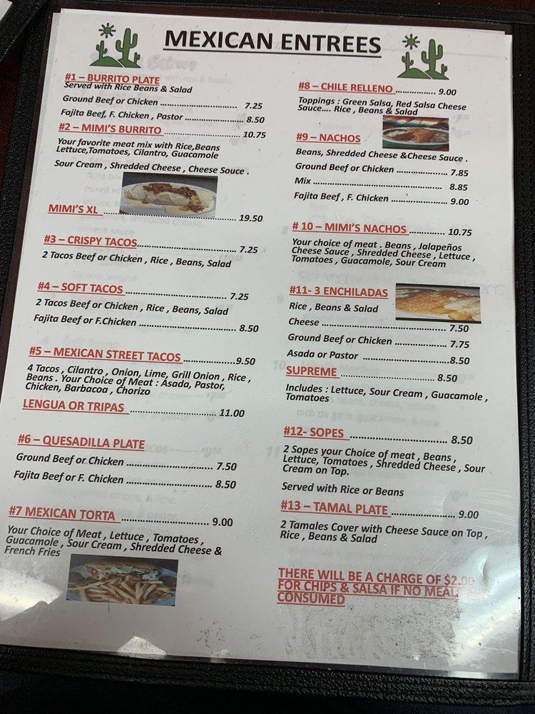 Menu at Maria's Mexican Kitchen restaurant, Ada