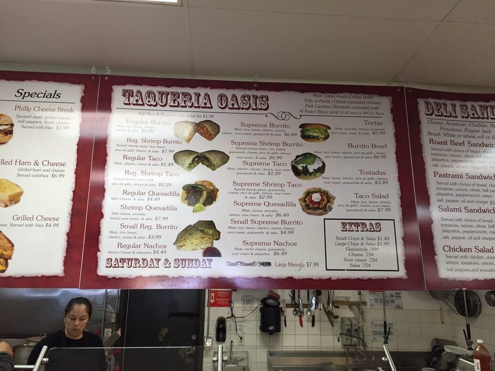 Menu at Oasis Taqueria restaurant, Manteca