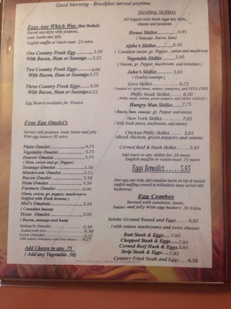 Menu at Uncle John's restaurant, Belvidere