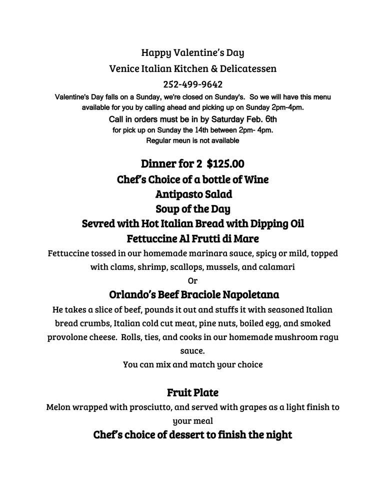 Menu at Venice Italian Kitchen restaurant, Atlantic Beach, 407 Atlantic ...