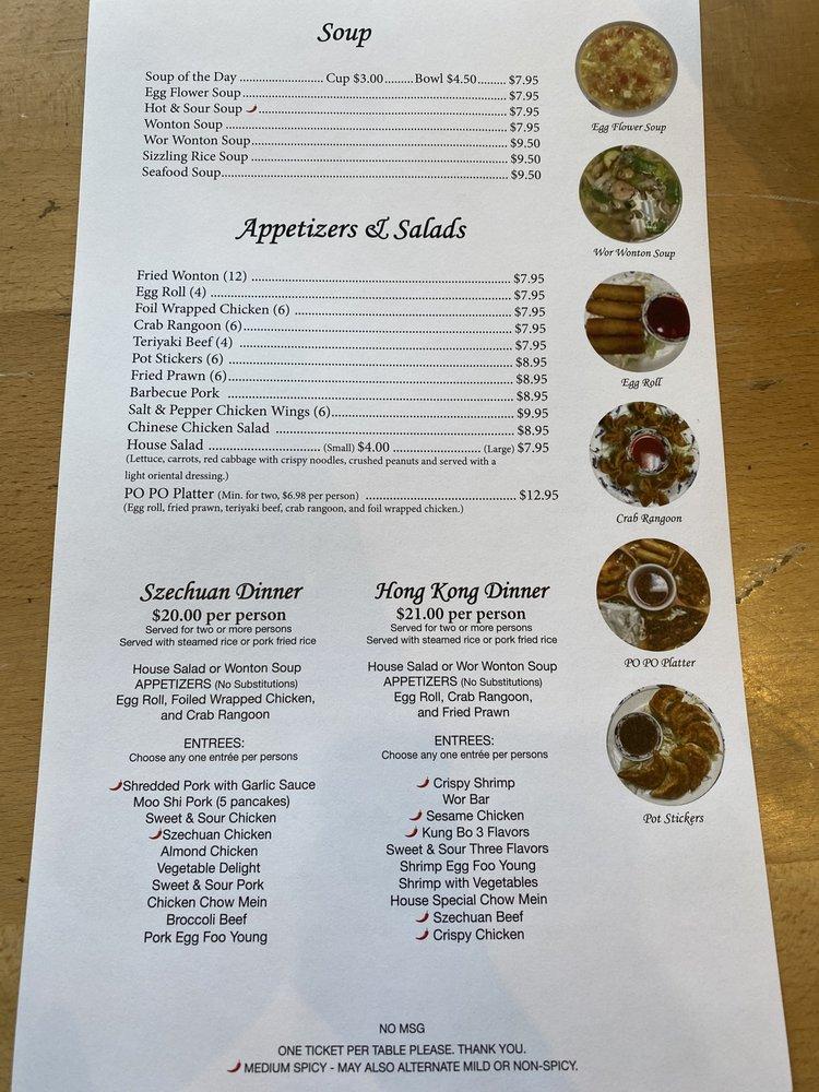 Menu at Wong's Garden restaurant, Truckee