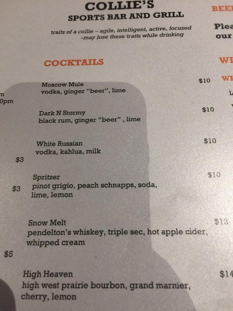 Menu at Collie's Sports Bar & Grill, Park City