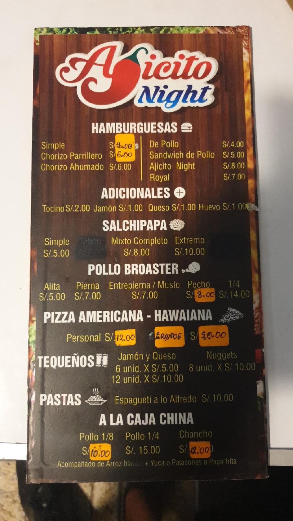 Carta del restaurante El Ajicito, Iquitos