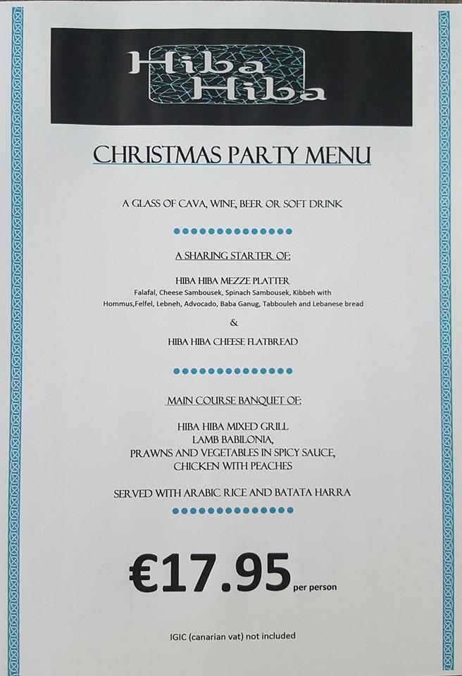 Menu at Hiba Hiba restaurant, Los Cristianos