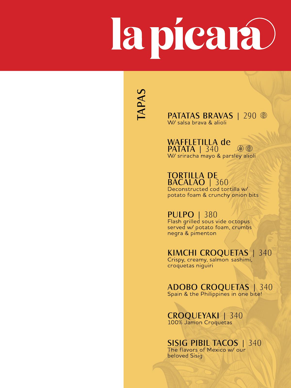 Menu at La Pícara Manila restaurant, Taguig
