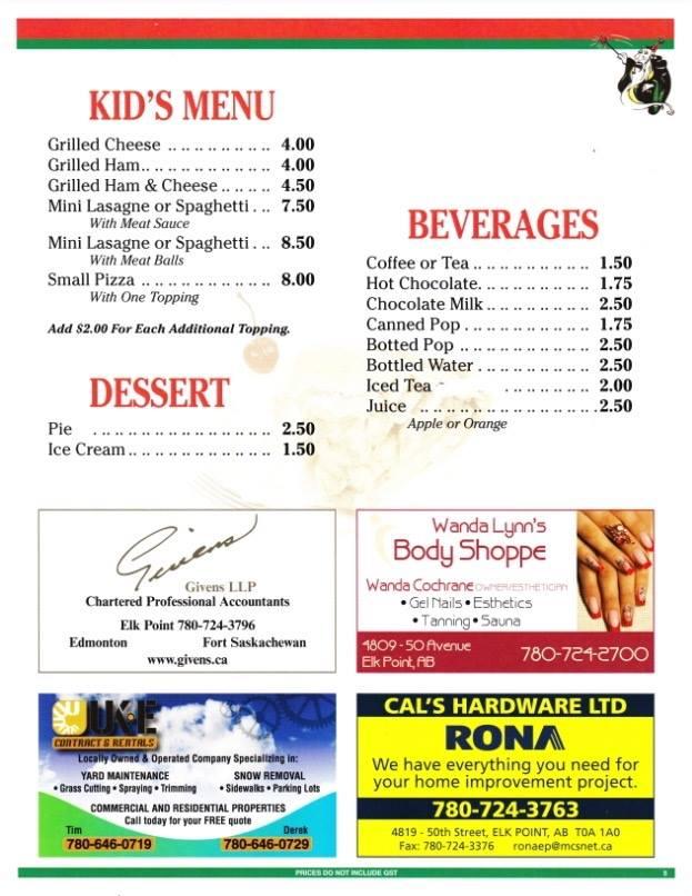 Menu at Magic Pizza Since 1997 LTD restaurant, Elk Point