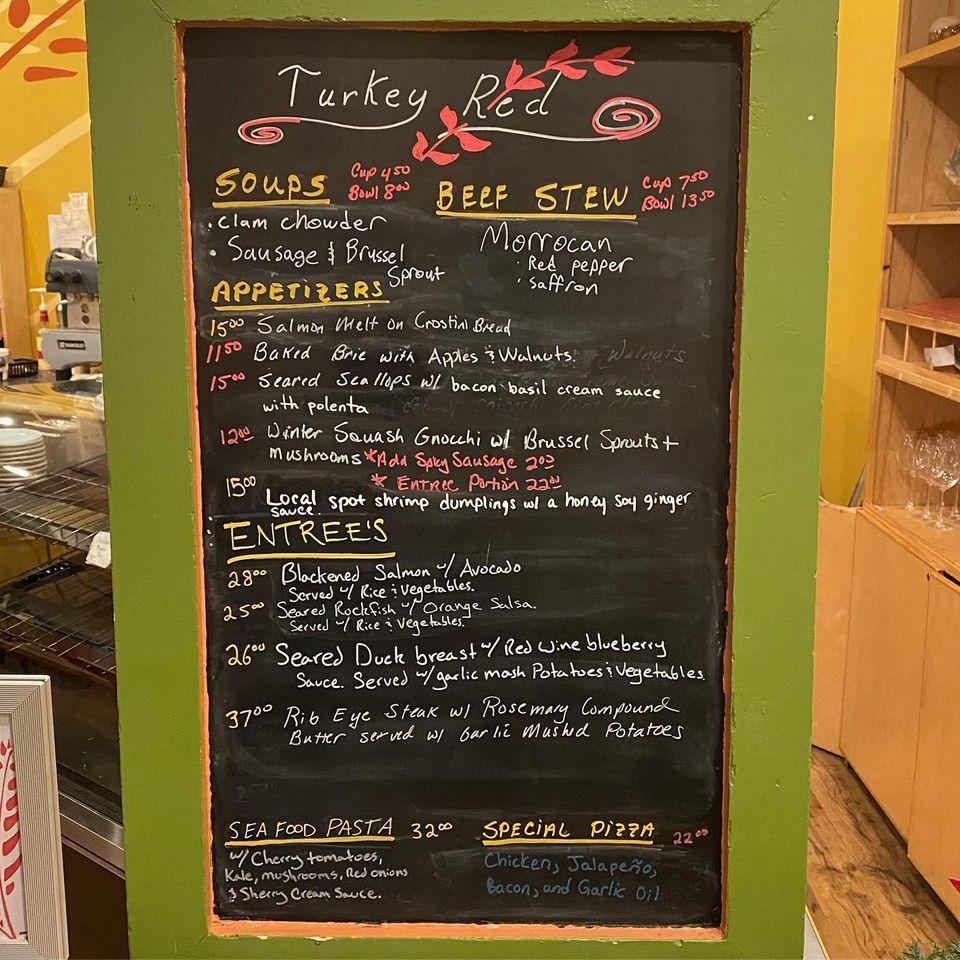 Menu at Turkey Red cafe, Palmer