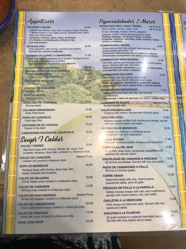 Menu at 7 Mares Mexican Restaurant, Lexington