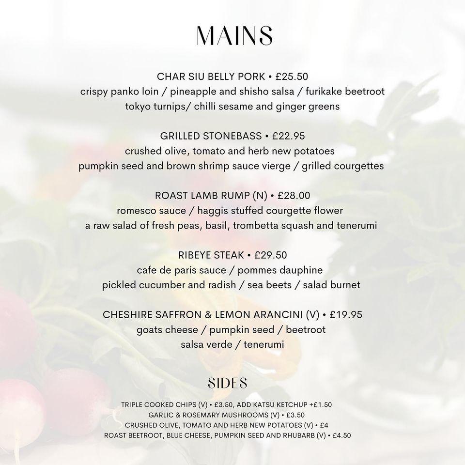 Menu at Chef's Table restaurant, Chester
