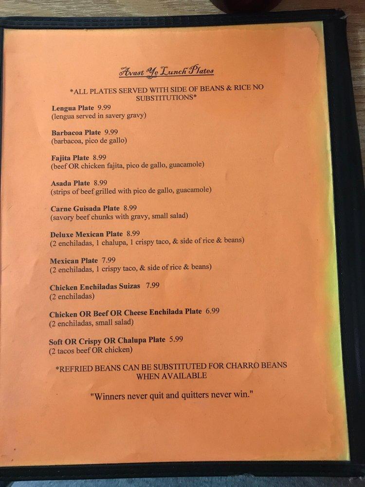 Menu at Pirates Cove Cafe, Lytle