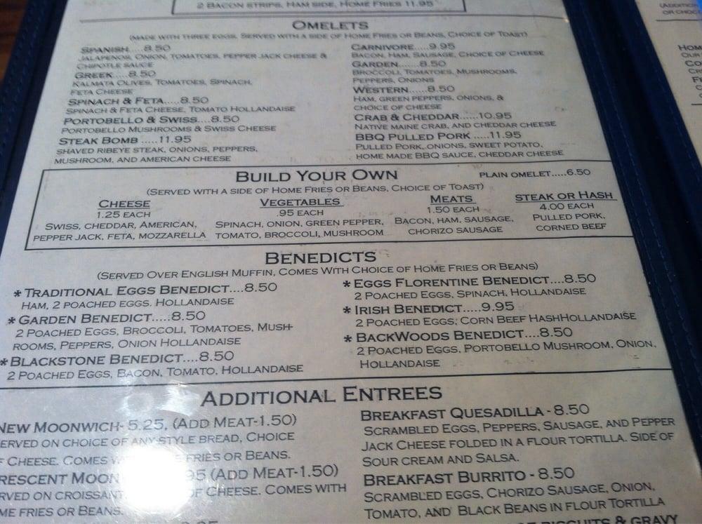 Menu at The New Moon restaurant, Saco