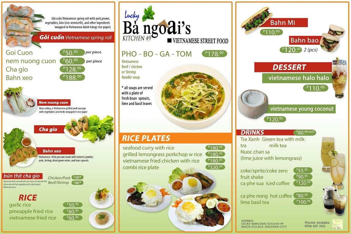 Menu at Ba ngaois Vietnamese Restaurant, Dagupan