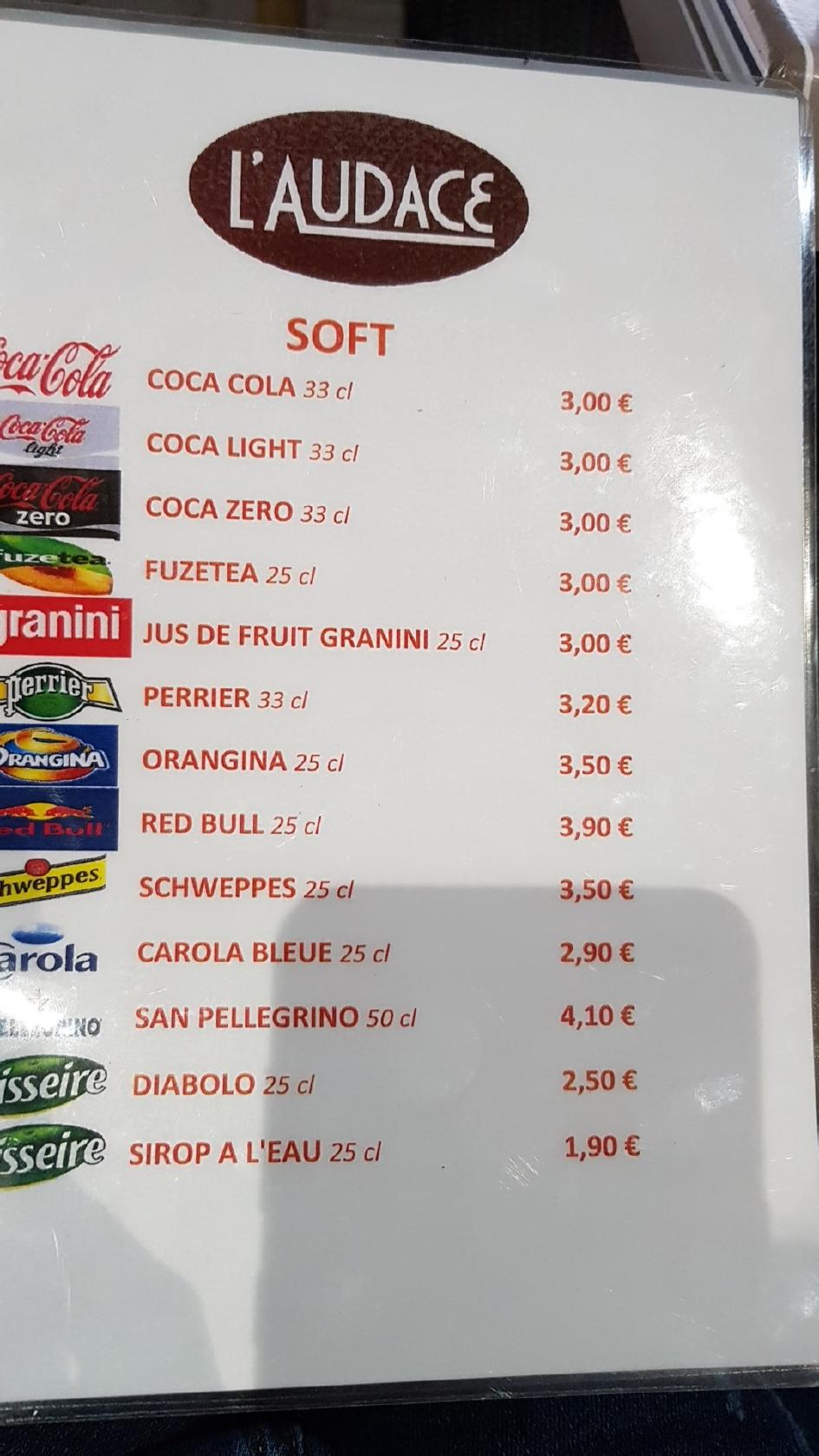 Menu au Brasserie l'Audace restaurant, Toul