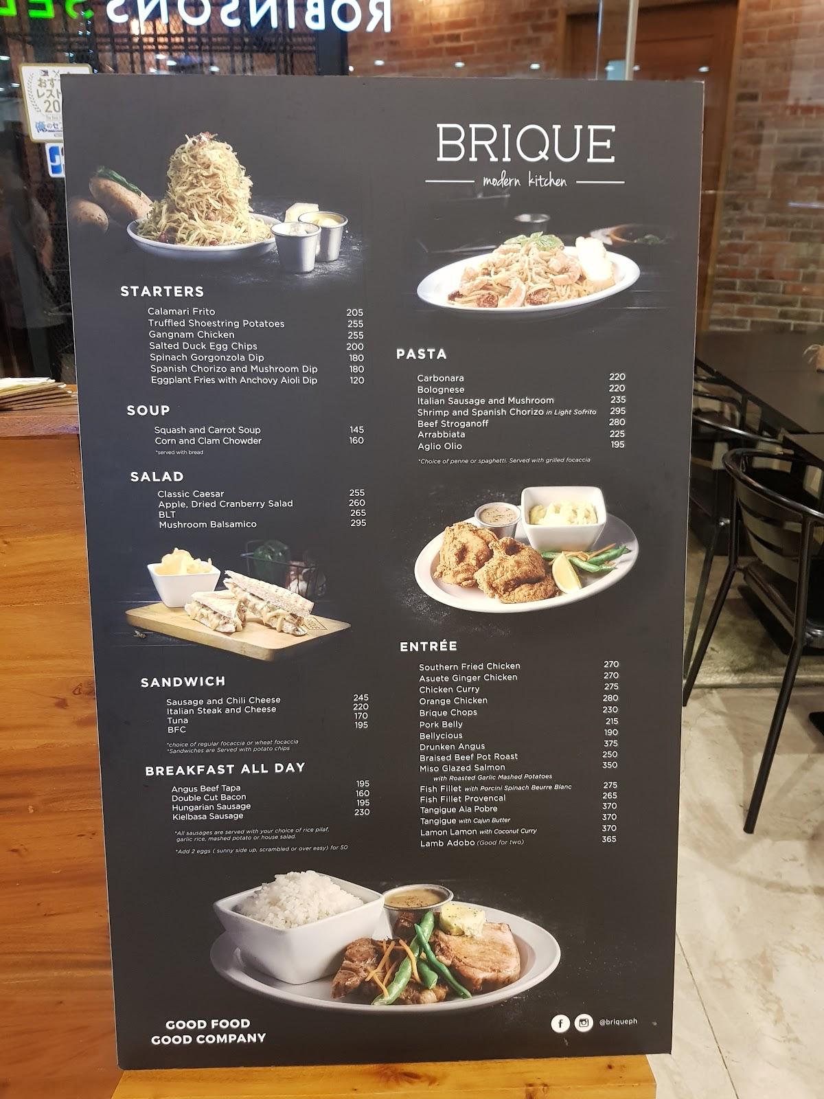 Menu at Brique Modern Kitchen restaurant, Cebu City, 8W36+GMF