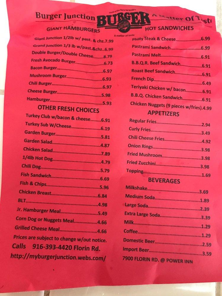 Menu at Burger Junction restaurant, Sacramento