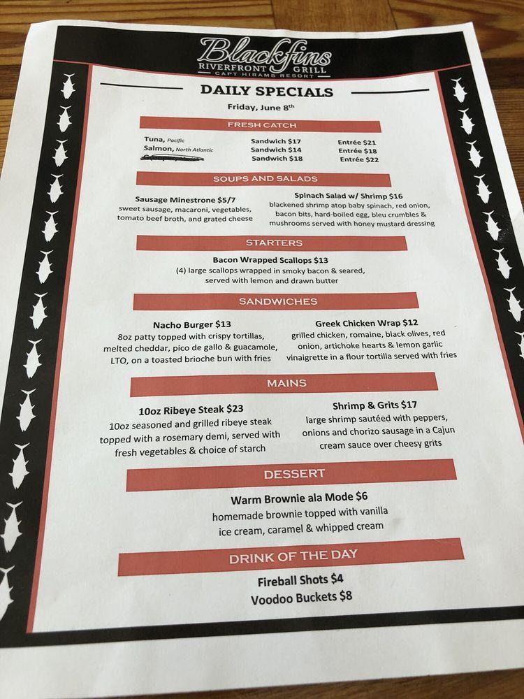 Menu at Capt Hirams Resort pub & bar, Sebastian