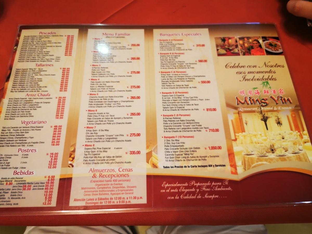Carta del restaurante Chifa Ming Yin, Lima