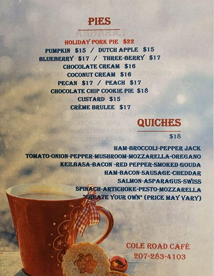 Menu at Cole Road Cafe, Biddeford