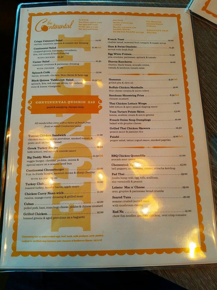 Menu at Continental pub & bar, Atlantic City