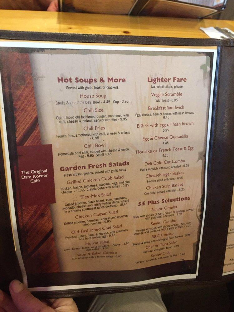 Menu at Dam Korner cafe, Lake Isabella