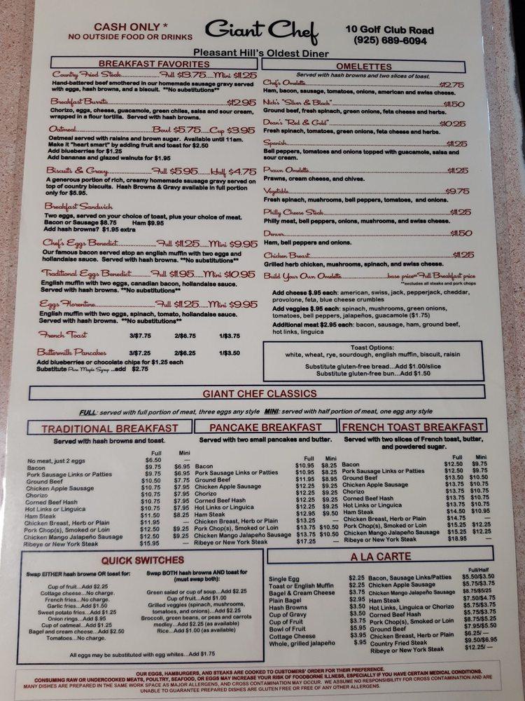 Menu at Giant Chef restaurant, Pleasant Hill