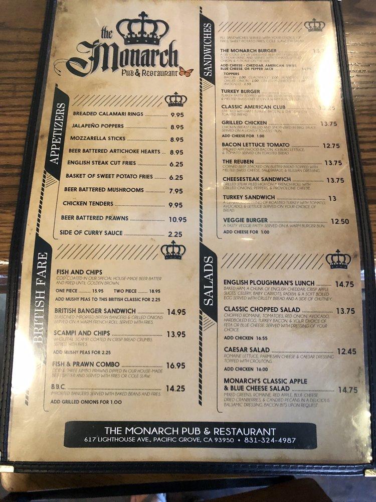 Carta de The Monarch Pub and Restaurant, Pacific Grove