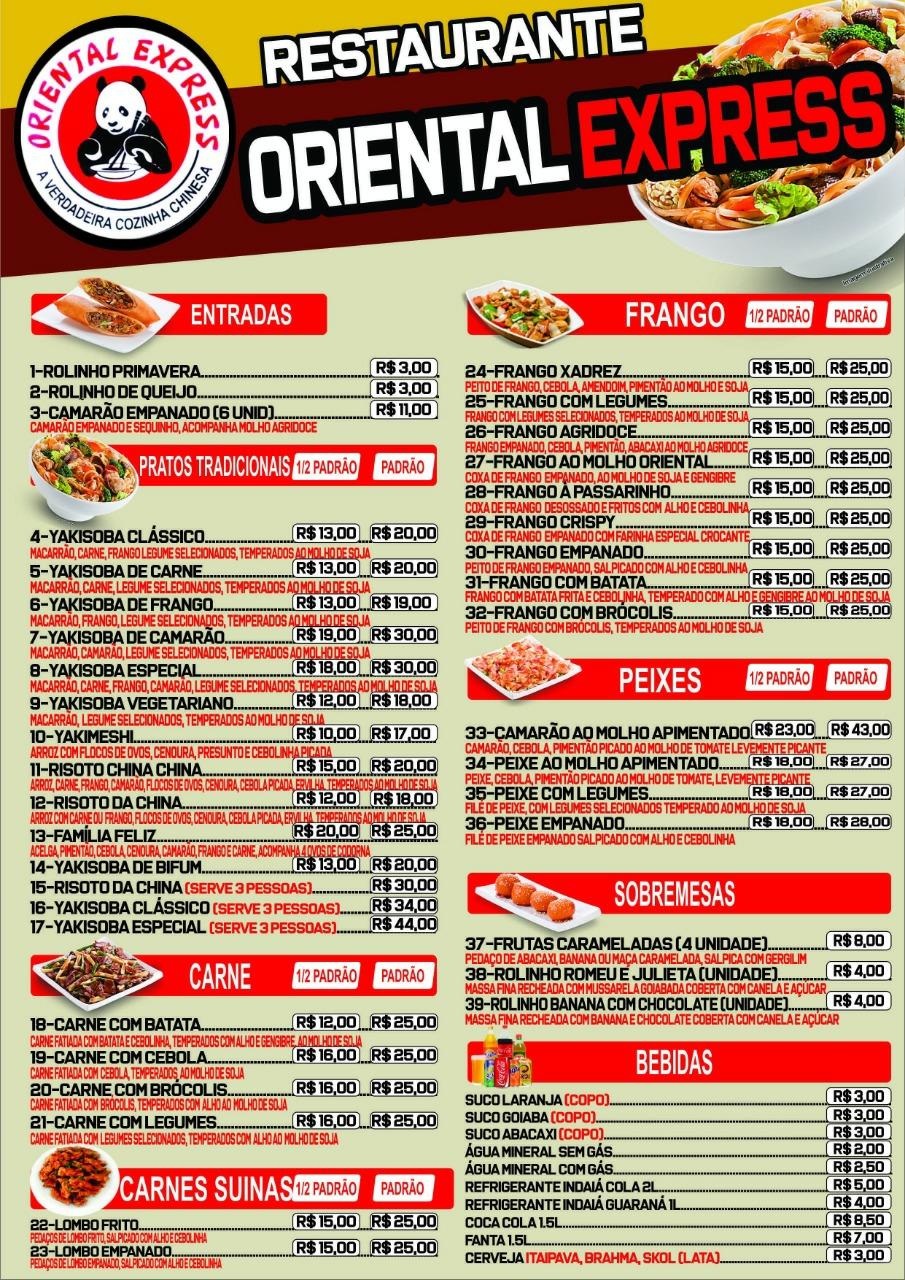Menu at Oriental express restaurant, Patos