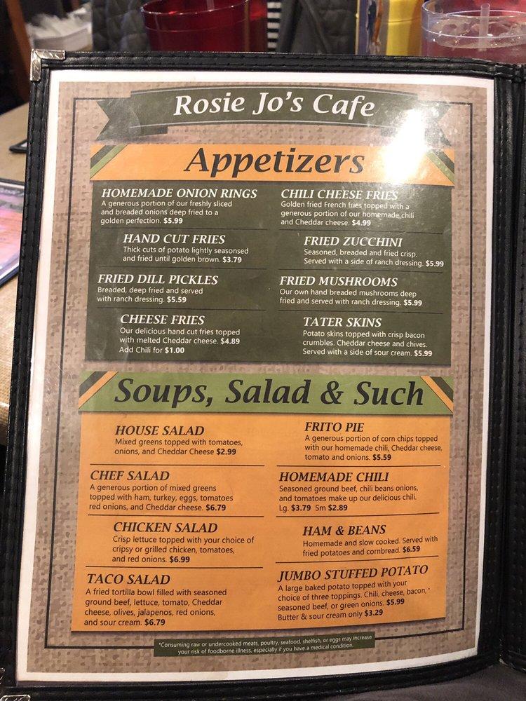 Menu at Rosie Jo's Cafe, Ozark, S 15th St