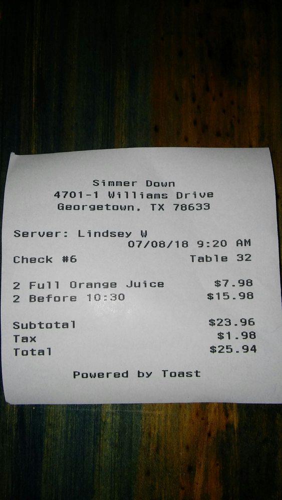 Menu at Simmer Down Cafe, Georgetown