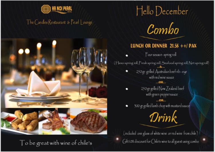 Menu at Candles Restaurant, Hanoi