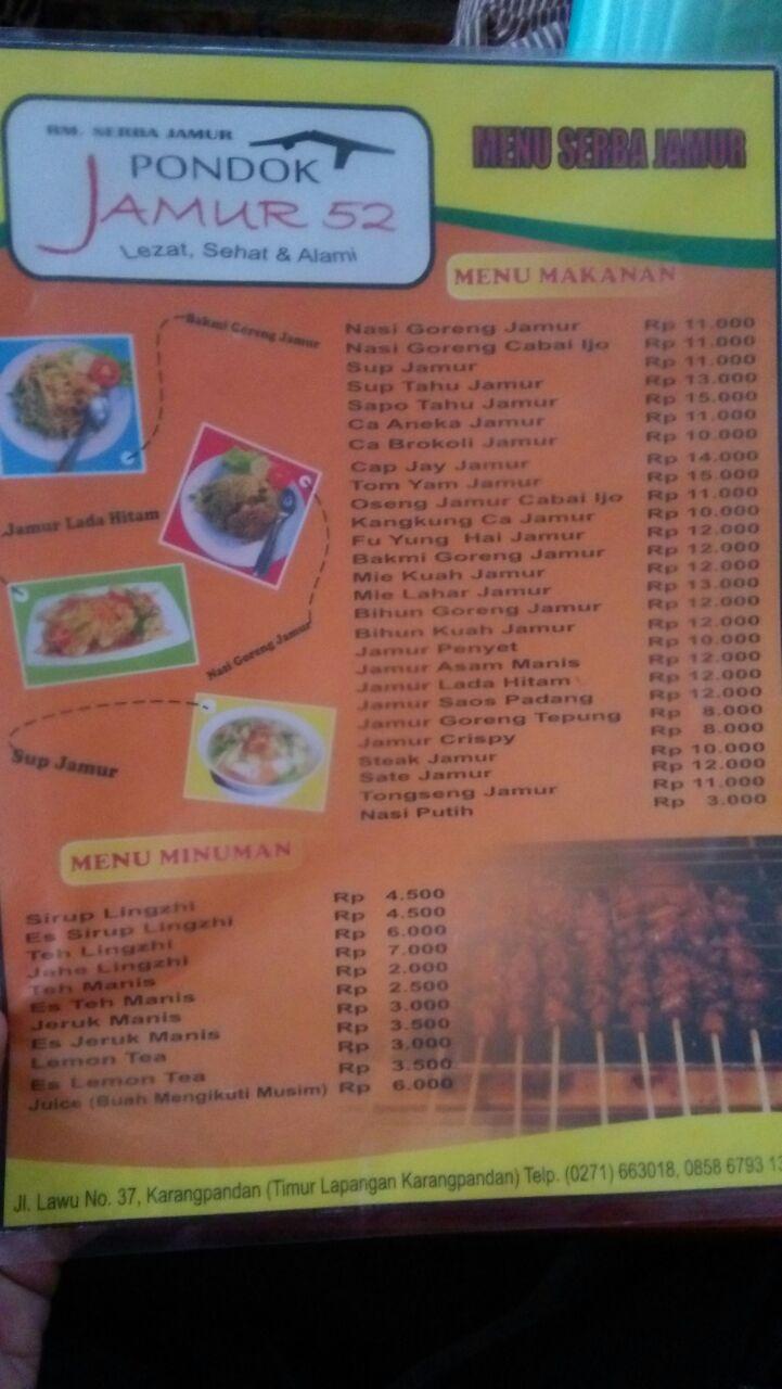 Menu at Pondok Jamur 52 Karangpandan, Doplang