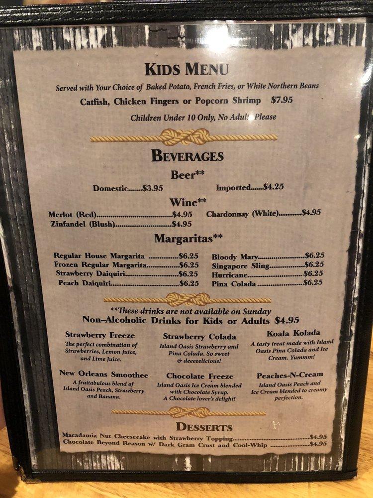Menu at Top O' the River restaurant, Anniston